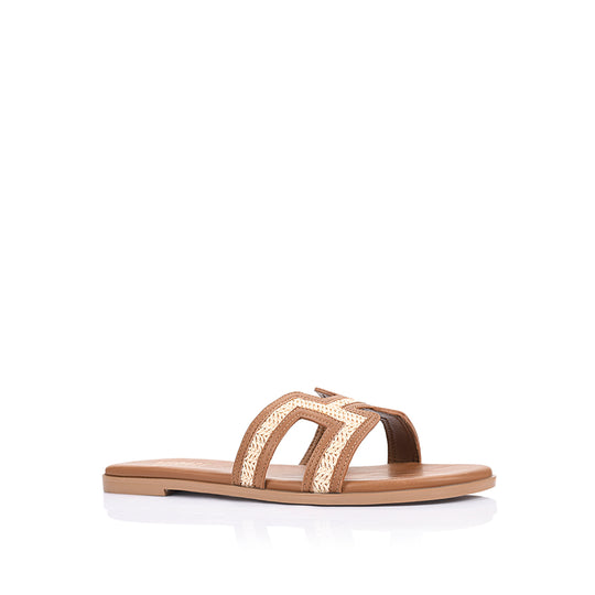 Sandra Casual Slides - Tan/Raffia – Verali Shoes