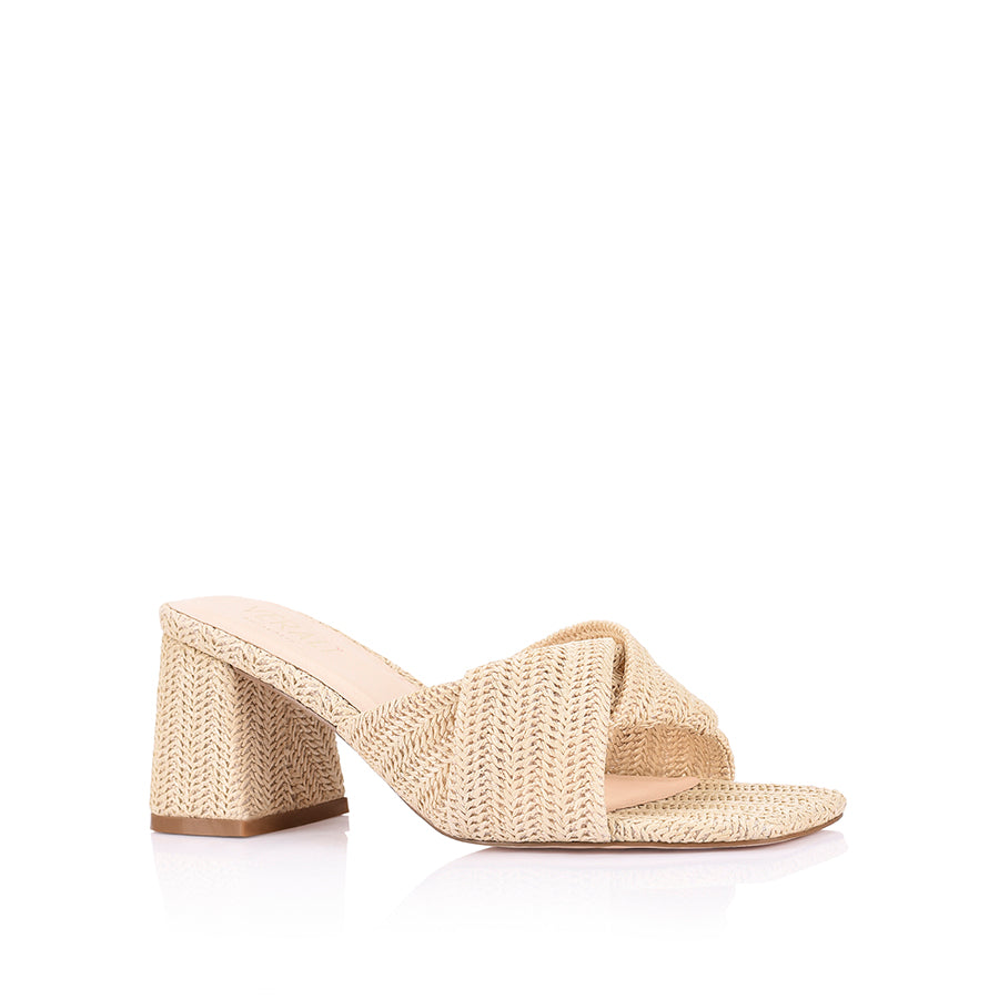 Stella Block Heel Mules - Natural Raffia – Verali Shoes